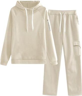 Generic Ensemble Sport Femme &agrave; Capuche, Pantalon Jogging Femme Taille Haute Chic Et &Eacute;l&eacute;gants Couleur Unie Coupe Ample Sweat Manches Longues Avec Cordon De Ser