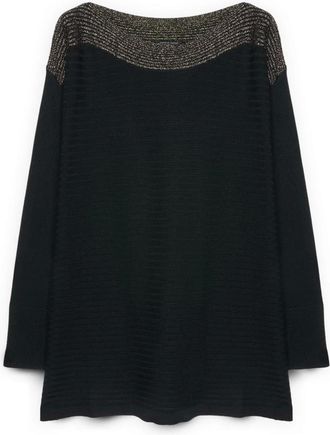Fiorella Rubino Femme, Pulls, Noir, Taille: 40 FR Pull avec encolure bateau et d&eacute;tails lurex