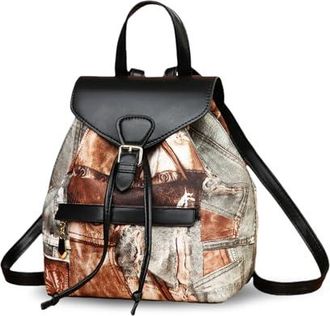 Nicole & Doris Petit Sac &agrave; Dos Femme Mode Sacs &agrave; Dos Imprim&eacute;s Sacs &agrave; Main Port&eacute;s Dos Mini Sac &agrave; Dos Antivol PU Cuir Daypacks pour Ville Voyage Shopping Noir