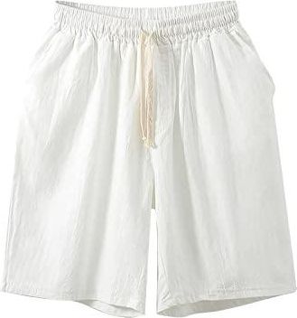 Generic Short en lin pour homme - Short de plage décontracté - Avec cordon de serrage - Pantalon court léger - Taille élastique - Couleur unie - Pantalon de j
