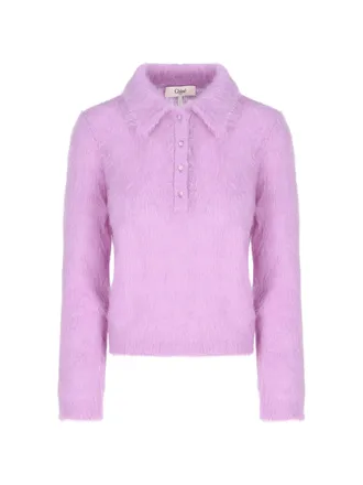 Chlo&eacute; Brushed Alpaca Polo Sweater - Purple