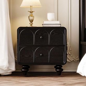 Generic Nachttisch Aus Massivem Holz, Hoher Nachttisch Mit 2 Schubladen Und Ger&auml;Uschlosen F&uuml;Hrungsschienen, Abgerundete Ecken for Schlafzimmer, Wohnzimmer, Ar