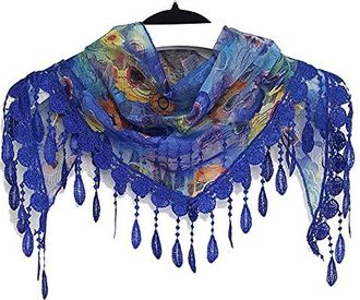 GFM Écharpe triangulaire dété en dentelle avec motif floral (TRI-A), Tri-900-crtnl-bleu, taille unique