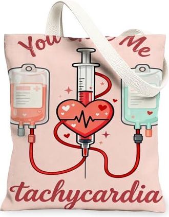 Generic Heartbeat Medical Sacs fourre-tout en toile r&eacute;utilisables Motif seringue et Iv, p&ecirc;che, 13x15 Inch