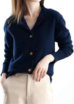 Generic Nouveau cardigan tricot&eacute; en cachemire, cardigan vintage 2025 en crochet en cachemire, pull ouvert pour femme, bleu marine, XXL