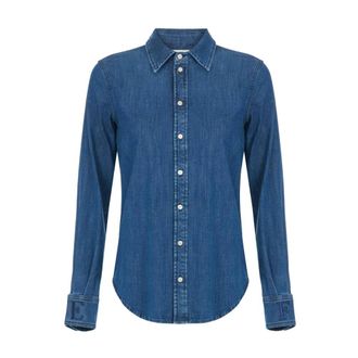 Elisabetta Franchi Femme, Blouses et Chemises, Bleu, Taille: 40 FR Blouse en jean avec logo brod&eacute;