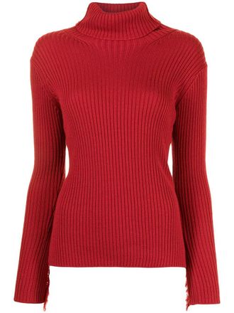 Yohji Yamamoto pull nervur&eacute; &agrave; franges - Rouge