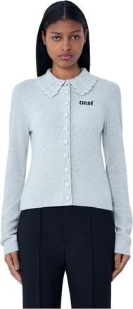 Chlo&eacute; Femme, Pulls, Gris, Taille: 40 FR Logo Cardigan
