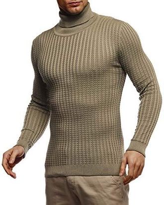 LEIF NELSON LN2115 Pull en tricot, chaud, pour homme, à col roulé, pour lhiver, kaki, S