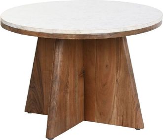 PEGANE Pegane - Table basse ronde en marbre blanc et bois dacacia - Diamètre 70 x Hauteur 43 cm