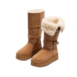 Generic JJDFW Bottes de neige bidirectionnelles pour femme &agrave; semelle &eacute;paisse en coton, kaki, 39 1/3 EU