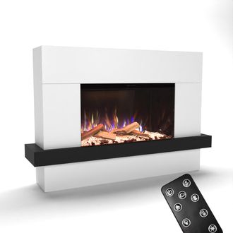 Glow Fire Kaminofen PR9 mit realistischem 3D E-Motion LED-Feuer - Stand-Elektrokamin mit Heizung, Kaminfeuer & Timer, max. 1500 W, 150x100x37 cm, Weiß