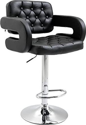 HOMCOM Tabouret de Bar pivotant &agrave; 360&deg;, Chaise de Bar r&eacute;glable en Hauteur avec Dossier rembourr&eacute;e, Repose-Pieds et accoudoirs, Chaise Haute Cuisine en PU et 