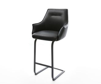 DELIFE Barstuhl Alja-Flex Echt-Leder Schwarz Freischwinger flach Metall Schwarz Taschenfederkern, Barst&uuml;hle