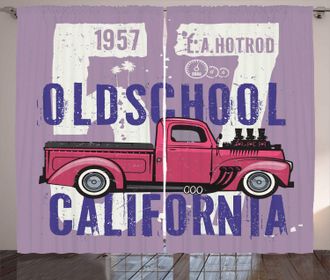 Abakuhaus Vintage Trucks Rustikaler Gardine, Oldschool Kalifornien, Schlafzimmer Kr&auml;uselband Vorhang mit Schlaufen und Haken, 280 x 245 cm, Mauve Elfenbein