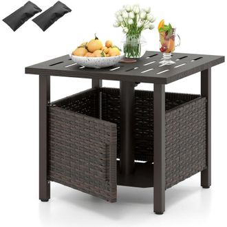 Costway Costway - Table de Jardin en Osier avec Trou pour Parapluie de 4,9 cm pour Jardin, Terrasse et Bord de Piscine, 55,5 x 55,5 x 47,5 cm, Charge 120 kg