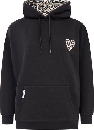 Zwillingsherz Hoodie Leo Herz Oversized, Kapuzenfutter und aufgesticktes Herz in Leomuster
