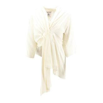 Semicouture Drapierte V-Ausschnitt-Bluse - - Blouses & Shirts - Damen - Wei&szlig; - L