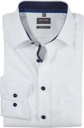 Olymp Herren Businesshemd Langarm Luxor,Einfarbig,Comfort fit,New Kent,Weiss 00,54