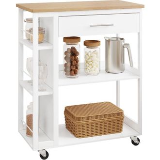 Woltu Desserte &agrave; roulettes, Chariot de Rangement &agrave; roulettes, &Eacute;tag&egrave;re &agrave; 3 Niveaux avec Plan de Travail, Ch&ecirc;ne Clair+Blanc - Woltu