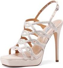 Queen Helena ZM9674 Sandales élégantes à talons aiguilles avec plateau pour femme, beige, 38 EU