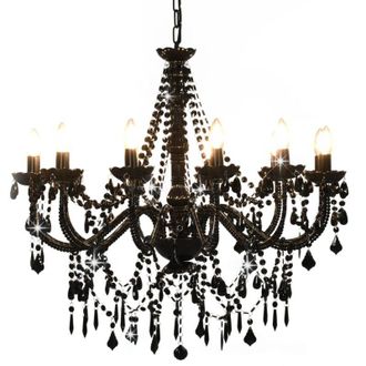 vidaXL Lustre avec perles Noir 12 ampoules E14 Vidaxl
