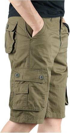 Generic Herren Cargo Shorts Baumwolle Kurze Hose Casual Einfarbig Cargohose Sommer Bermuda Short mit Multi Taschen Sommerhose Elastischer Bund Sporthose Regul
