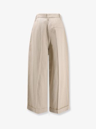 Alysi Womens Trousers Beige Viscose-Linen