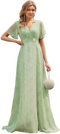 Ever-pretty Robe de soirée en Double V-col et Manches Courtes Rose Vert Clair 36