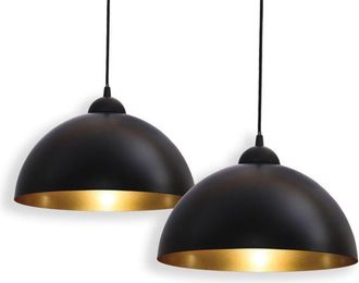 B.K.Licht B.k.licht - Suspension design lustre vintage noir-dor&eacute; luminaire plafond cuisine lot de 2 E27