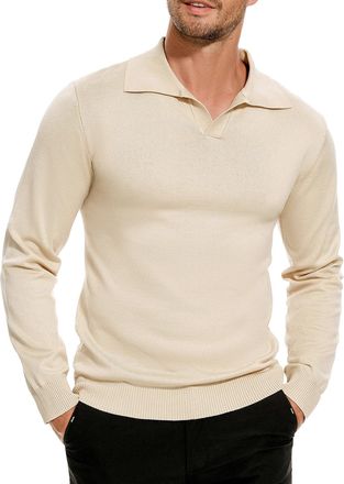 iClosam Strickpullover Herren mit Revers Polo Langarm Herrenpullover Business Pullover Basic Pulli Herren Sweater,Aprikose,L