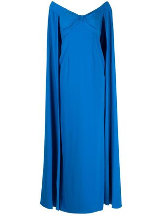 Marchesa robe longue à épaules dénudées - Bleu