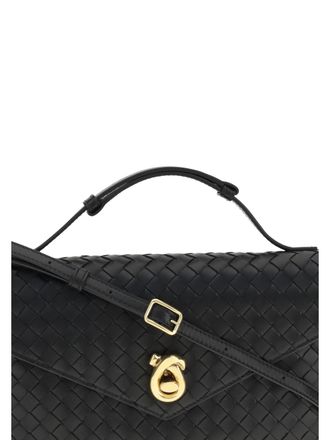 Bottega Veneta Womens Shoulder Bag Knot Lock Black-Brass Lambskin Leather Black/brass