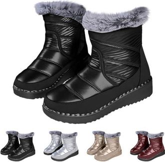 Generic Bottes de neige pour femme - Imperméables - Doublées - Bottines dhiver élégantes à enfiler - Bottes dhiver chaudes avec talon compensé - Bottines ther