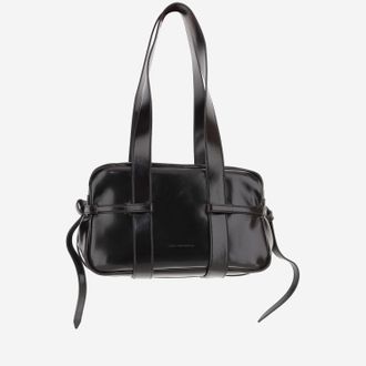 Dries Van Noten Womens Shoulder Bag Glossy Leather Dark Brown