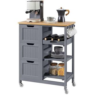 Yaheetech Bewegliche K&uuml;cheninseln K&uuml;chenwagen mit 3 Schubladen & 3 Ablagef&auml;cher Servierwagen auf Rollen mit Bremsen Rollwagen 67 cm L &times; 37 cm B &times; 84,5 cm H Dunk