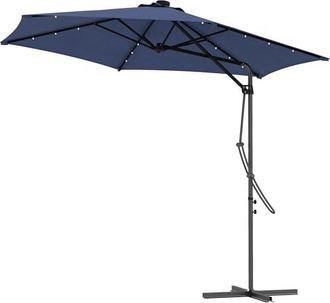 OUTSUNNY Parasol de balcon, diam&egrave;tre : 290 cm, avec protection UV, LED, pied en croix, avec housse de protection, pour jardin, acier, bleu fonc&eacute;, bleu, &Oslash;290 x 
