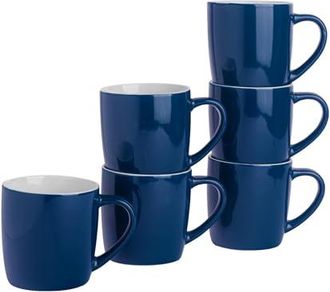 Argon Tableware Lot de 6 tasses &agrave; caf&eacute; color&eacute;es - Bleu marine - 350 ml - Tasse en c&eacute;ramique brillante pour latte, cappuccino, chocolat chaud - Tasse color&eacute;e avec poig