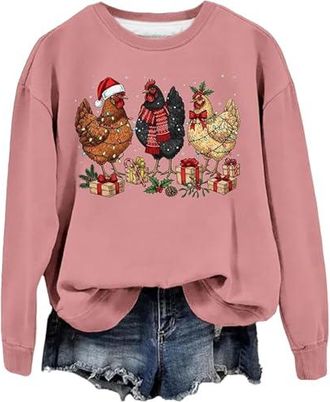 Generic Pull Noël Femme Pull Noel Moche Sweatshirt a Manches Longues Col Rond sans Capuche Coupe Ample Et Décontractée pour Femme Couleur Unie Imprimé Lettres