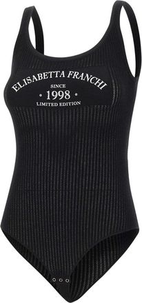 Elisabetta Franchi Femme, Tops, Noir, Taille: 36 FR Ribbed Knit Bodysuit