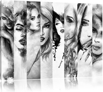 Pixxprint Monocrome, Haar Frisuren, Größe: 120x80cm, Leinwandbild, fertig gespannt, Wandbild, Dekoration, Kunstdruck, kein Poster