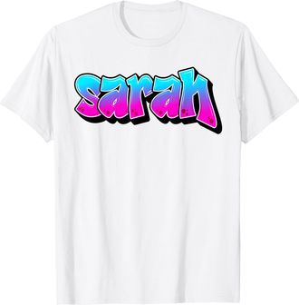BDAZ Sarah Graffiti Personalisierter Name Blau Rosa Frauen M&auml;dchen T-Shirt
