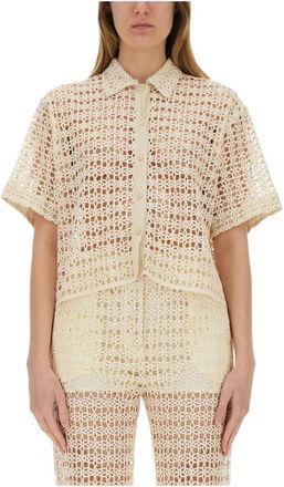 Alysi Femme, Blouses et Chemises, Beige, Taille: 36 FR Camicia Macram&eacute; Cropped