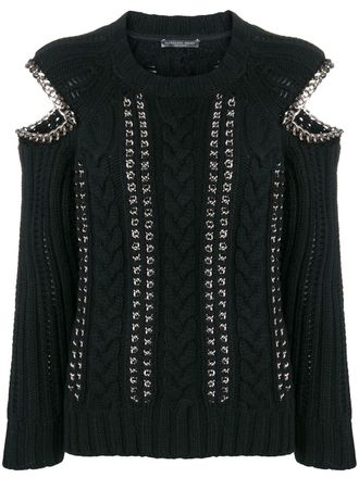 Alexander McQueen Schulterfreier Pullover mit Kettendetail - Schwarz