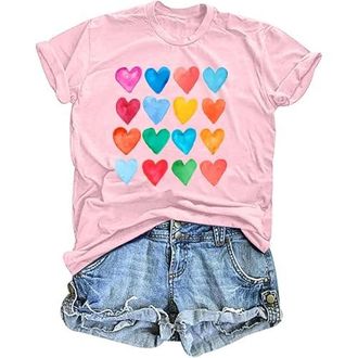 Generic T-shirt &agrave; manches courtes imprim&eacute; coeur pour la Saint-Valentin 2026, rose, 3XL
