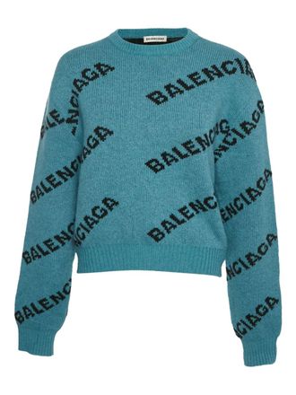Balenciaga pull à motif monogrammé - Bleu