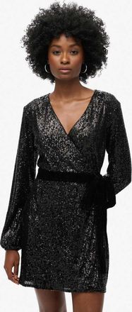 Superdry Robe courte portefeuille en velours à sequins - Noir