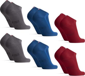 Danish Endurance 6 Paar Bambus Sneaker-Socken, Kurze Sommer Bambus Socken, Halbsocken, Unisex, für Damen & Herren, Mehrfarbig (2x Grau, 2x Blau, 2x Weinrot), 39-42