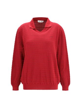Miu Miu Womens Cotton V-Neck Sweater Amaranth Polo Tops