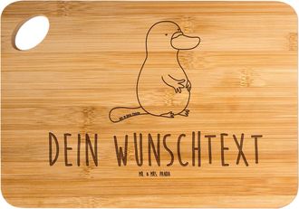 Mr. & Mrs. Panda Brettchen personalisiert Schnabeltier Mut - Personalisierte Geschenke, Holzbrett graviert, Holzschneidebrett mit Gravur, Fr&uuml;hst&uuml;cksbrett, B&uuml;ro, Arbeit